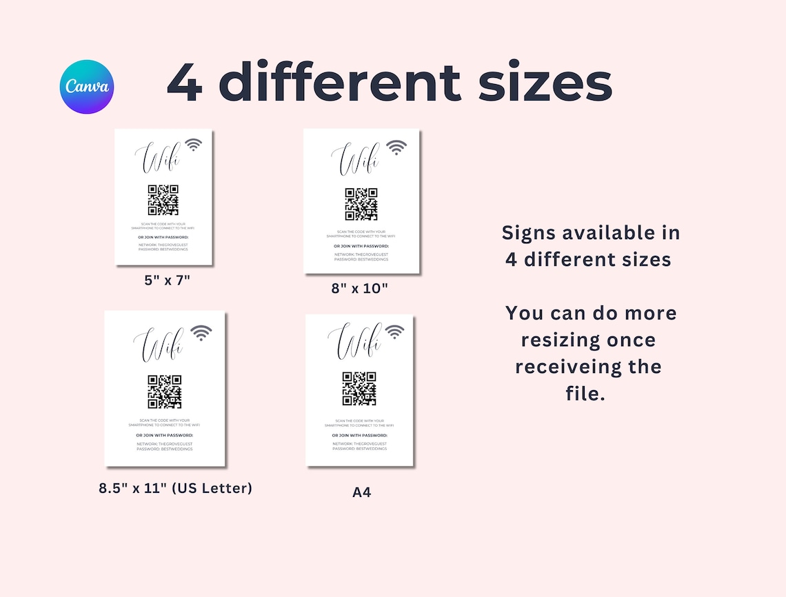 Custom Wifi QR Code Sign, WIFI Password Sign, Editable Wifi Sign ...