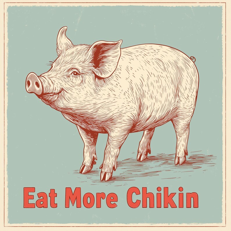 Cute Rustic Pig Illustration "eat More Chikin" Digital Farmhouse Decor ...