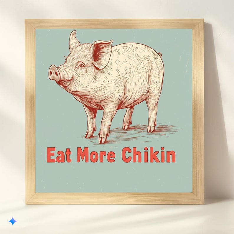 Cute Rustic Pig Illustration "eat More Chikin" Digital Farmhouse Decor ...