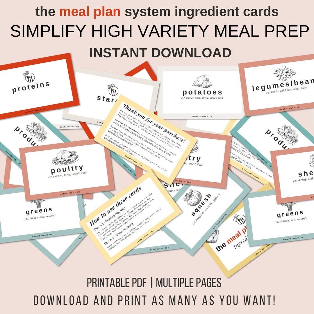 Meal Plan Systems Ingredient Cards | Meal Planning Prep and Methods ...