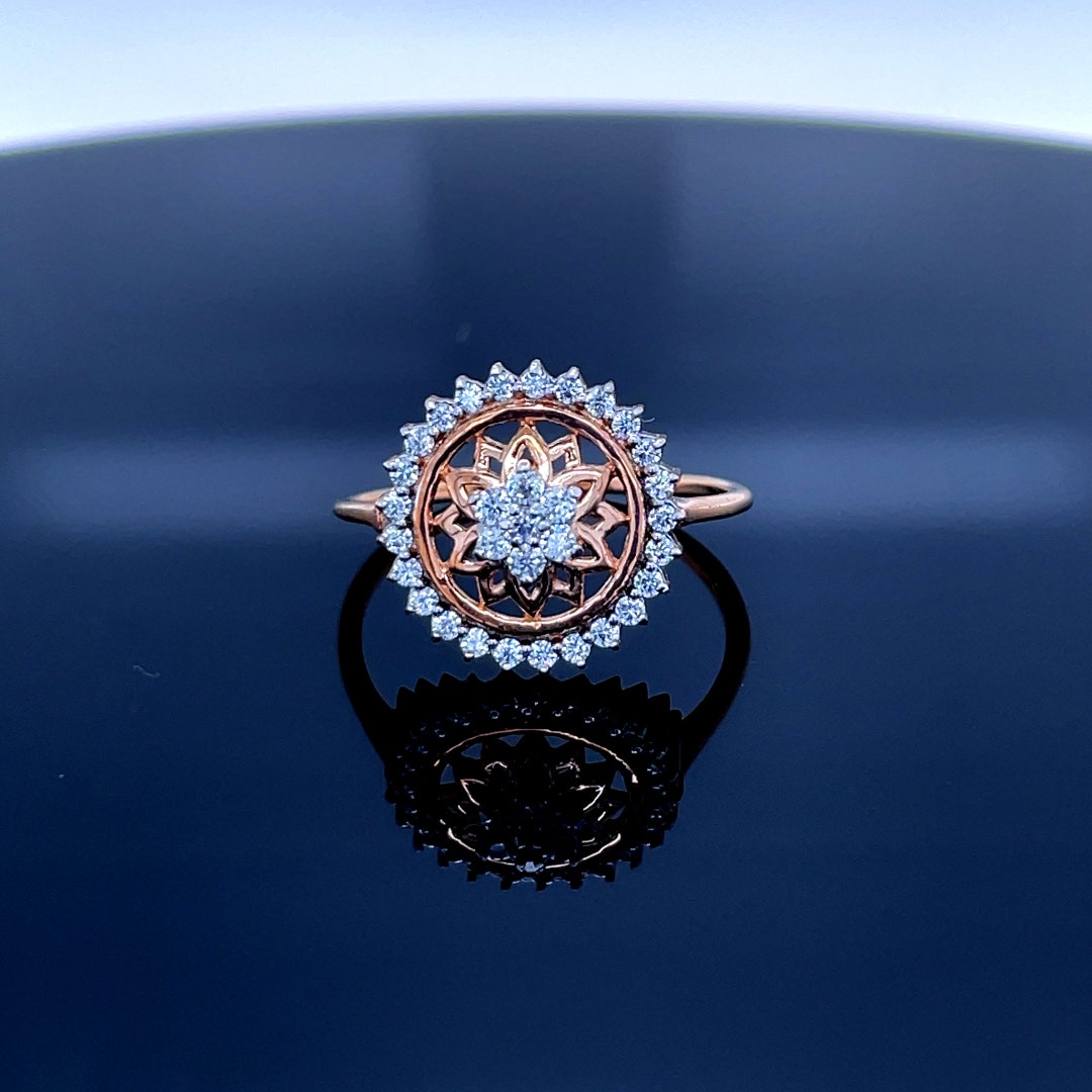 Flower Shape Svg Sun Type Two Tone Minimalist Ring Round Cut Loose F ...