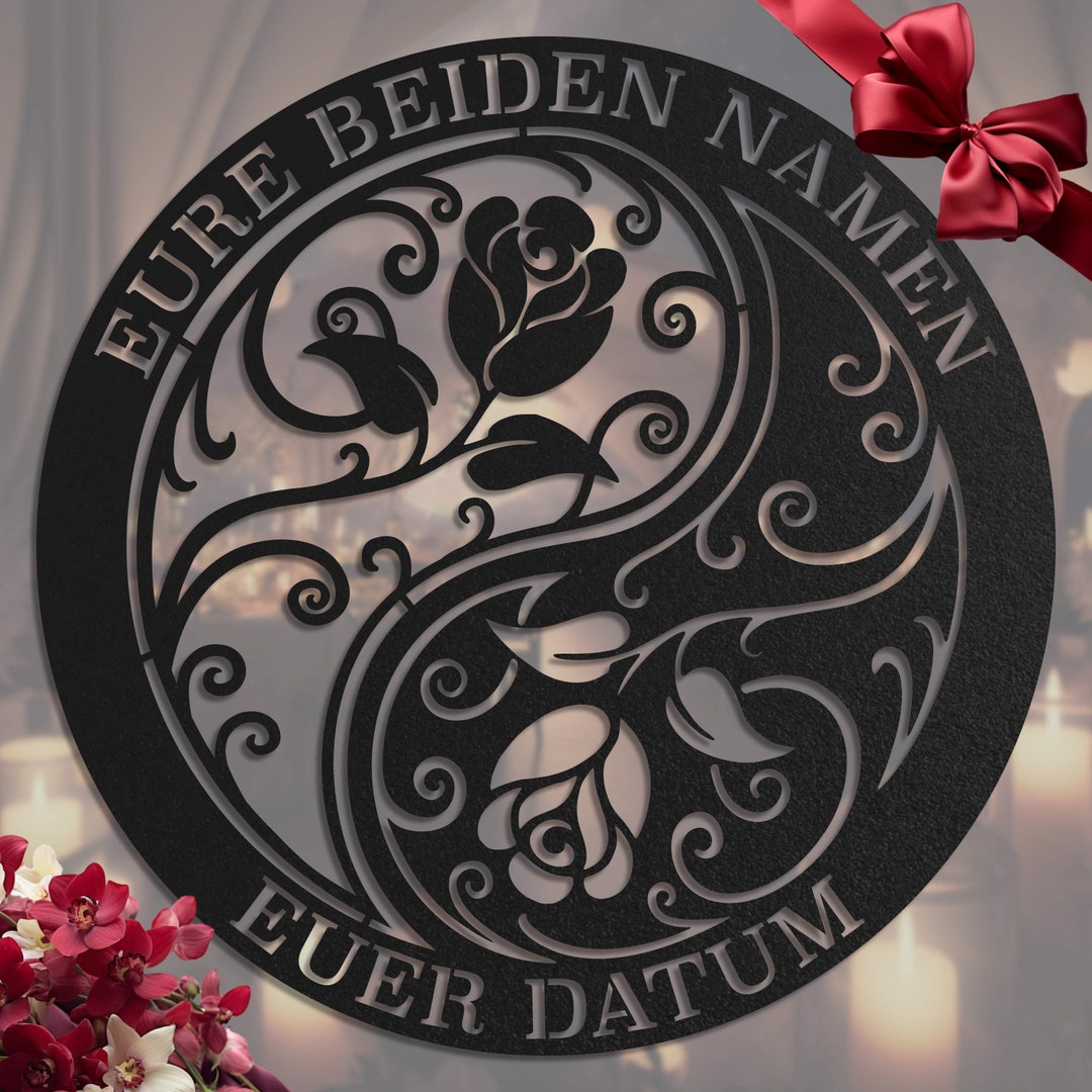 Yin & Yang Personalised Metal Sign | Customisable Steel Sign | Floral ...