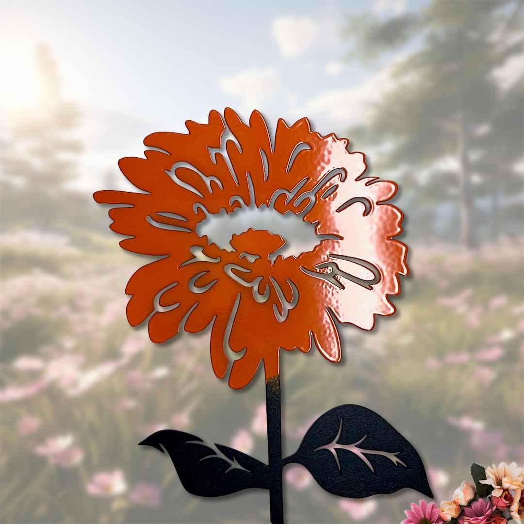 Gerbera Metal Flower Sign Handcrafted Steel Garden Decor Outdoor Floral ...