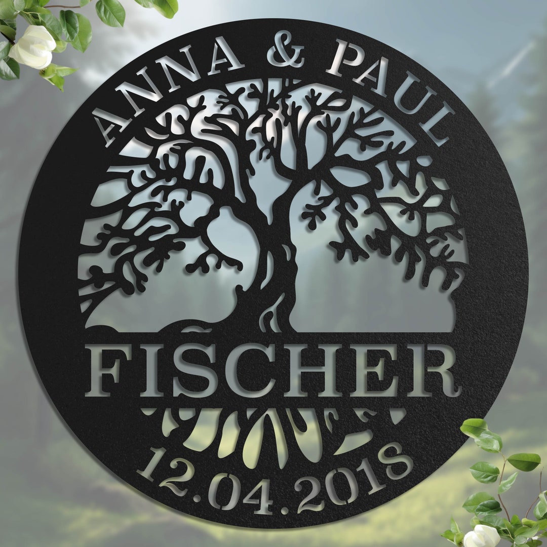 Personalized Tree Design Steel Sign | Custom Names & Family Name ...
