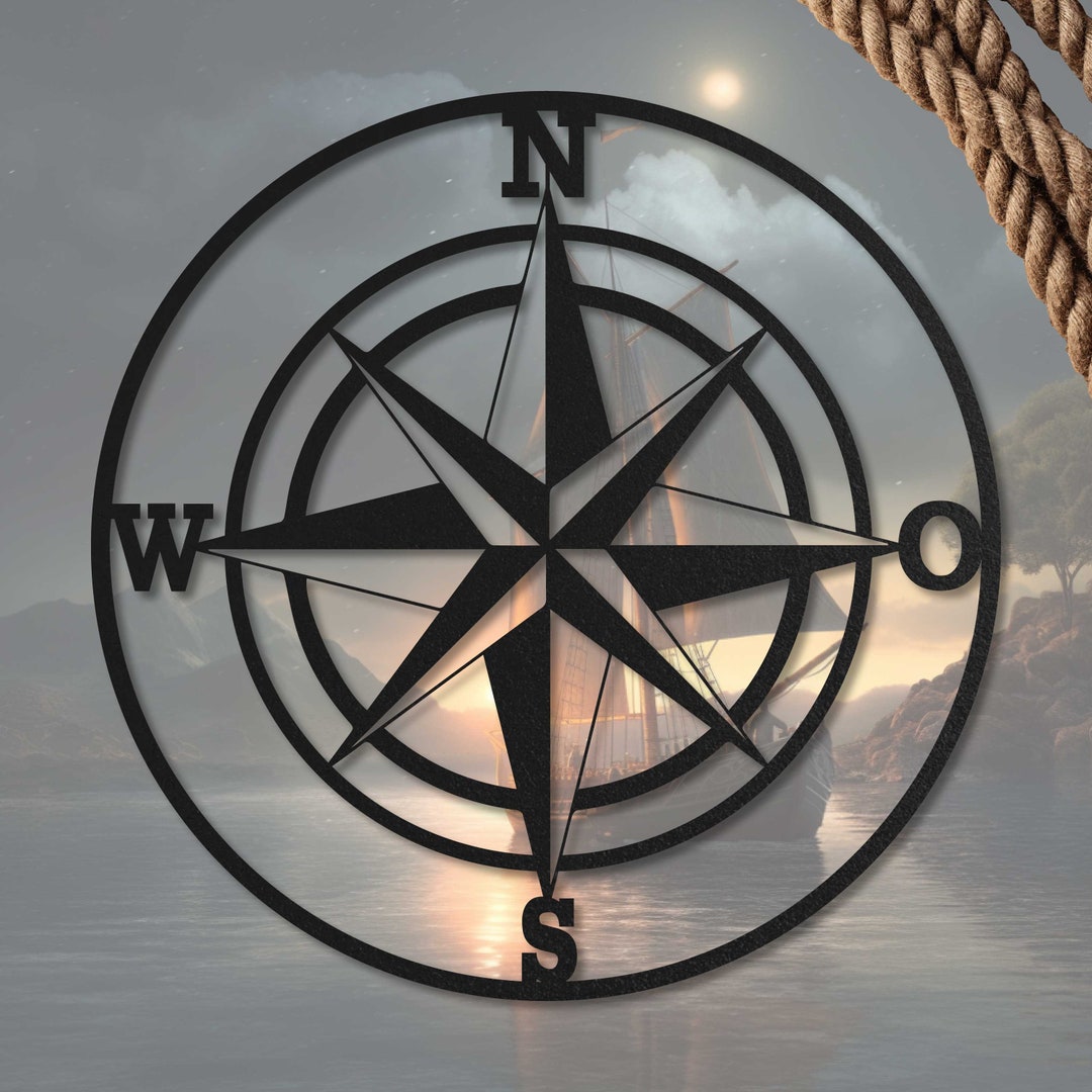 Maritime Compass Rose Metal Sign Nautical Wall Art Elegant Navigation ...