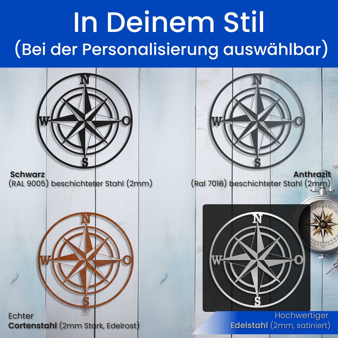 Custom Maritime Compass Rose Metal Sign |nautical Wall Art | Elegant ...