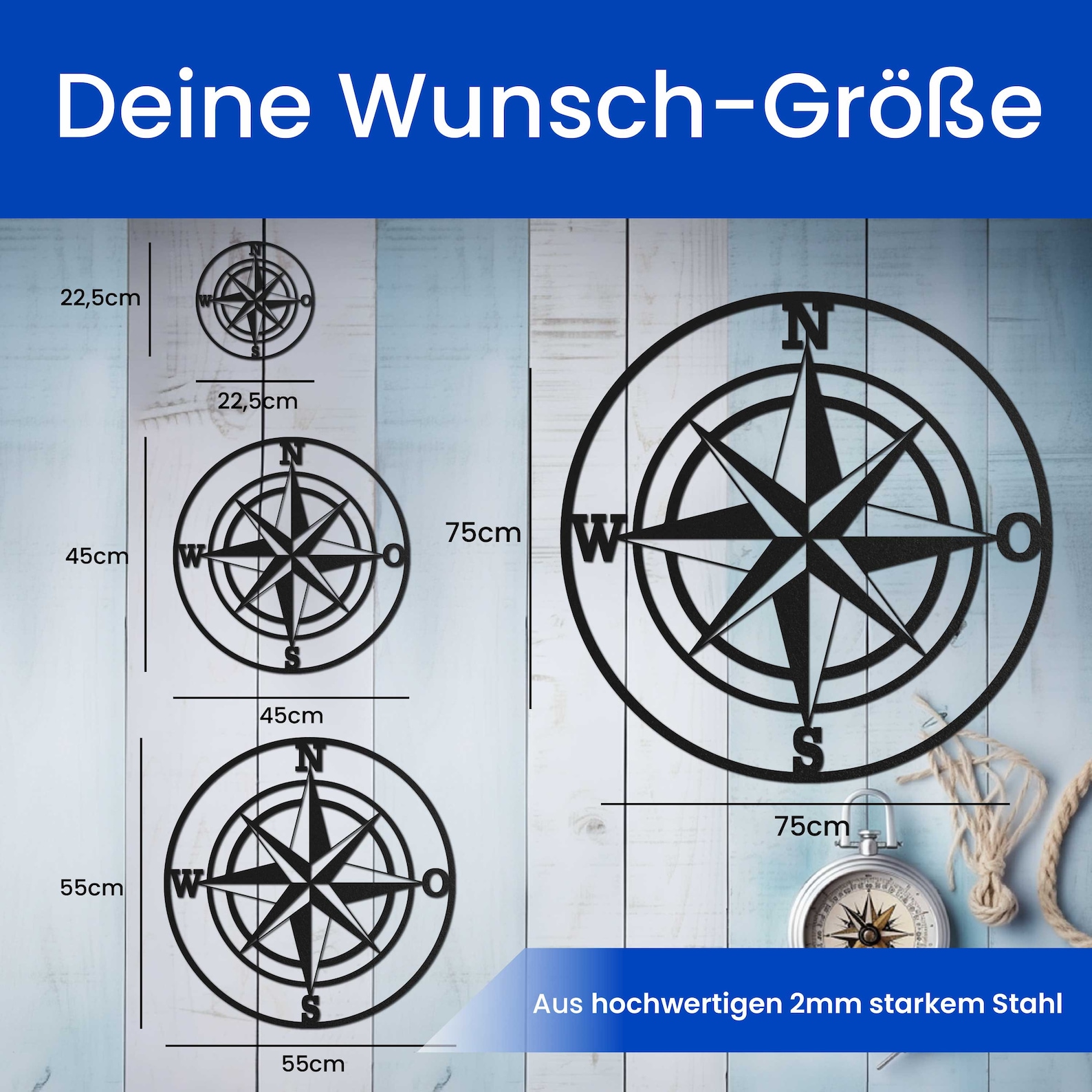 Custom Maritime Compass Rose Metal Sign |nautical Wall Art | Elegant ...