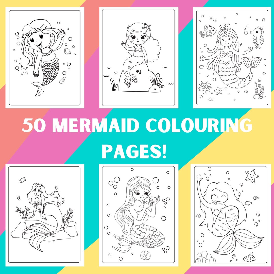 50 Printable Mermaid Coloring Pages/ Kids and Adult Colouring - Etsy