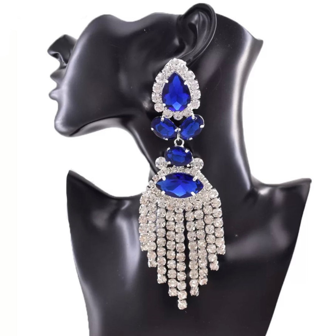 LUXURIOUS Long Party, Drag Queen, Statement Dangle Crystal Rhinestone ...