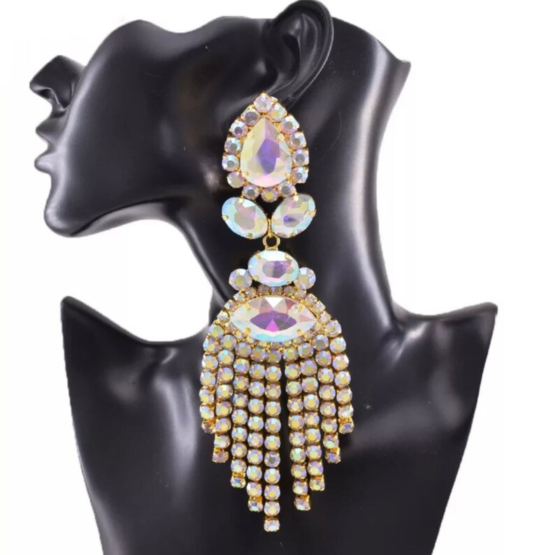 LUXURIOUS Long Party, Drag Queen, Statement Dangle Crystal Rhinestone ...