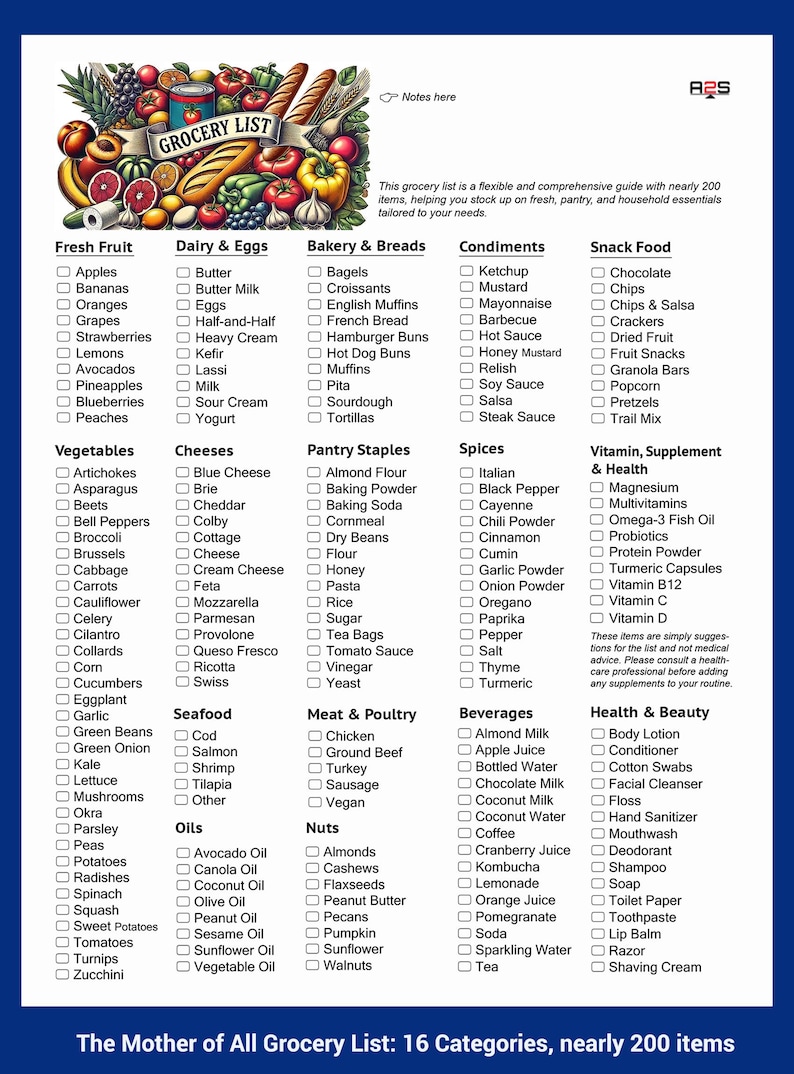 Printable Meal Planning Essentials: Master Grocery List | Checklist for ...