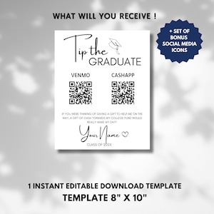 Graduation Party Sign | Graduation Gift Sign | QR Code Sign | Tip the ...