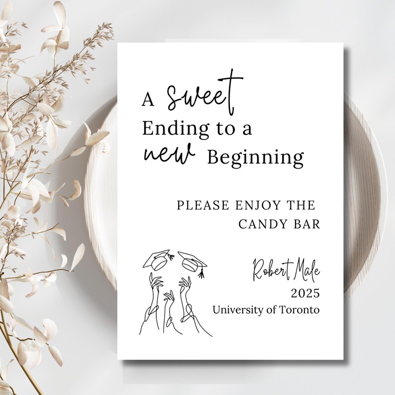 Graduation Party Candy Bar Sign Template, A Sweet Ending to A New ...