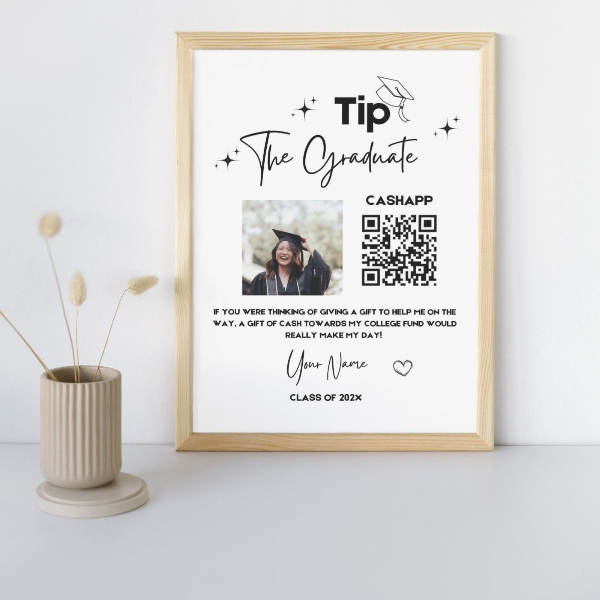 Graduation Party Sign, Graduation Gift Sign, QR Code Sign, Tip the ...