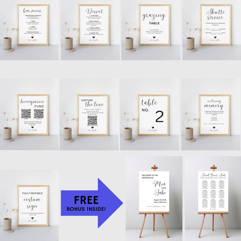 Editable Wedding Signage Bundle, Modern Minimalist Design (canva ...