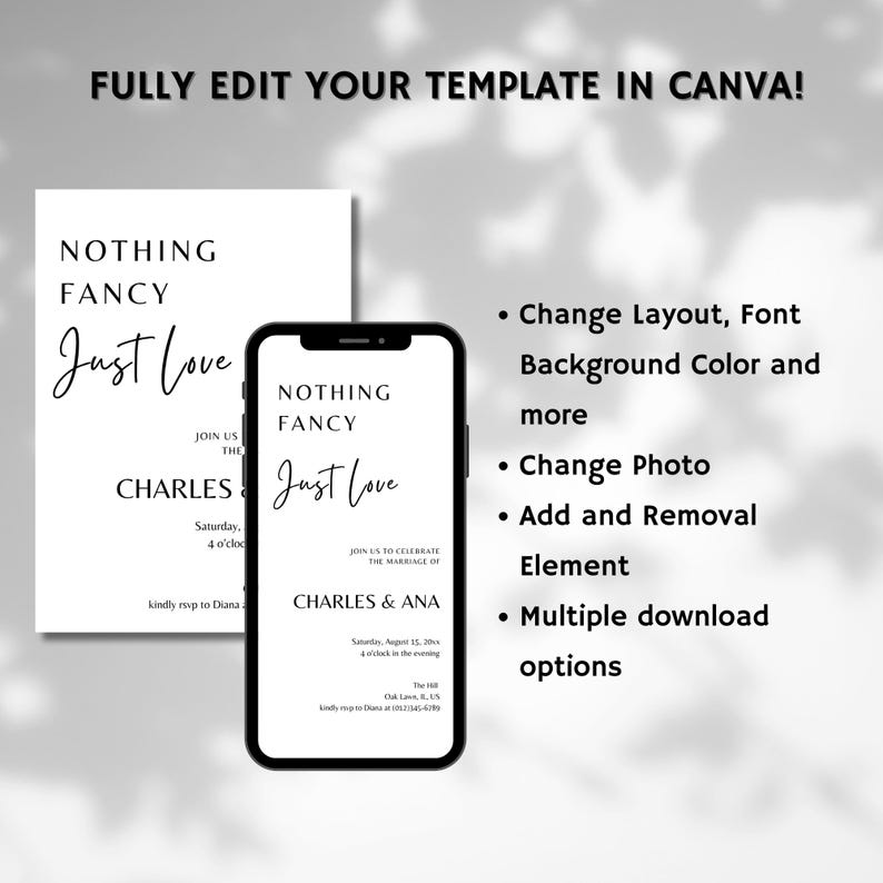 Nothing Fancy Just Love Invitation Template, Elopement Reception Invite ...