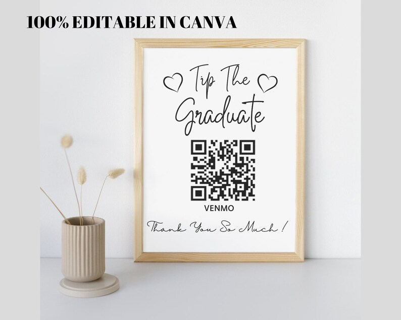 Graduation Party Sign | Graduation Gift Sign | QR Code Sign | Tip the ...