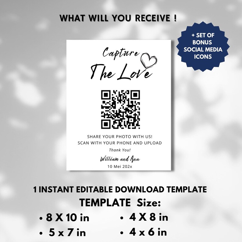 Capture the Love Wedding QR Code Sign, Wedding Sign, Wedding Photo Sign ...