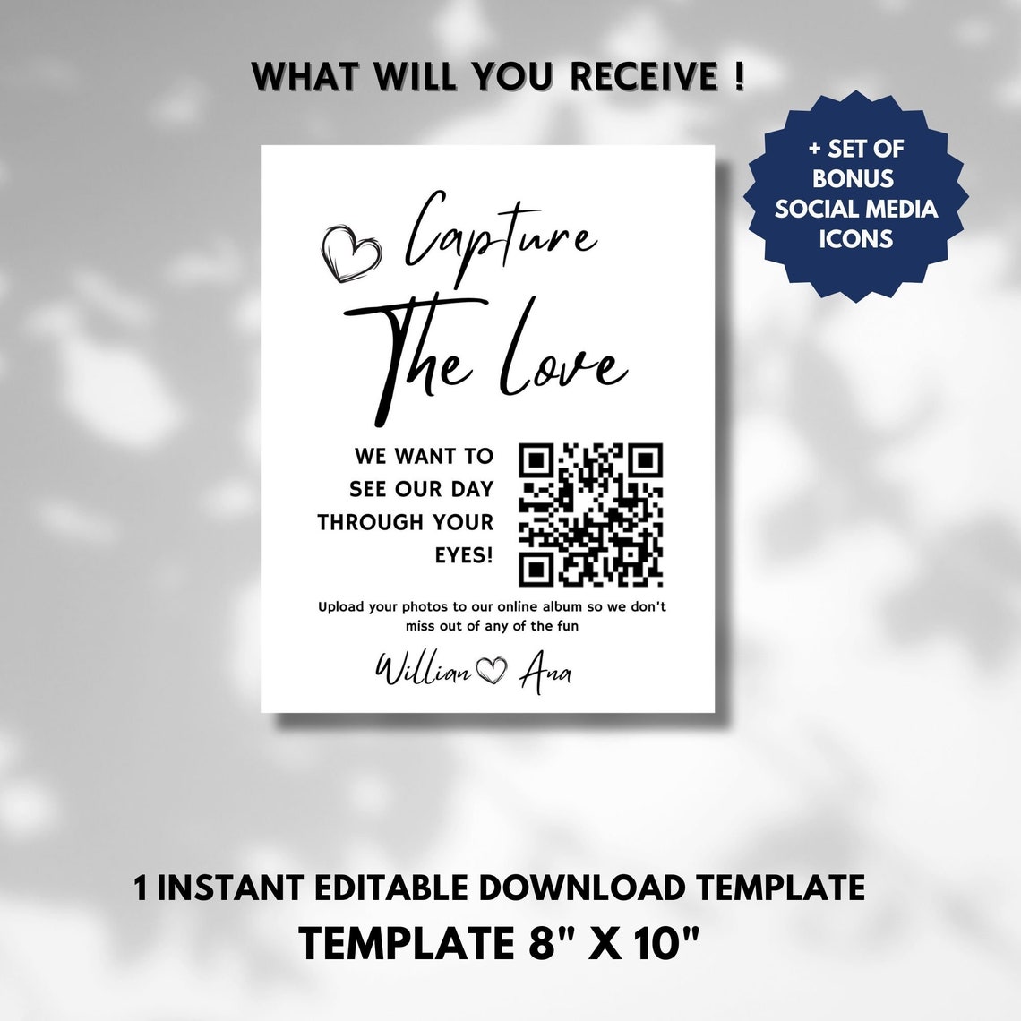 Capture the Love Wedding QR Code Sign, Wedding Sign, Wedding Photo Sign ...