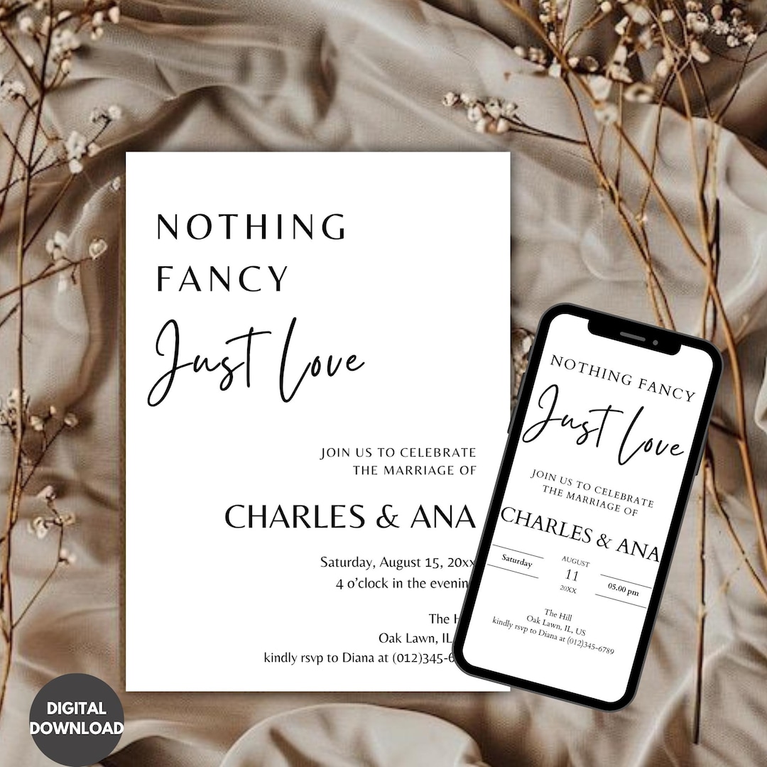 Plantilla de invitación Nothing Fancy Just Love, invitación a recepción ...