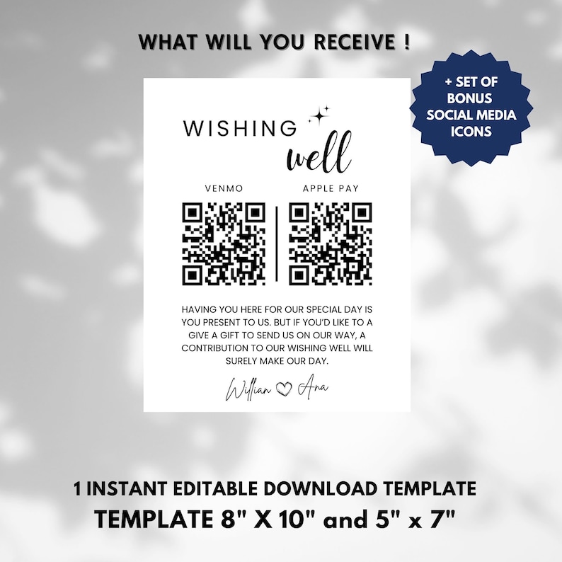 Wishing Well QR Code Sign, Modern Wedding Cash Registry Sign, Honeymoon ...