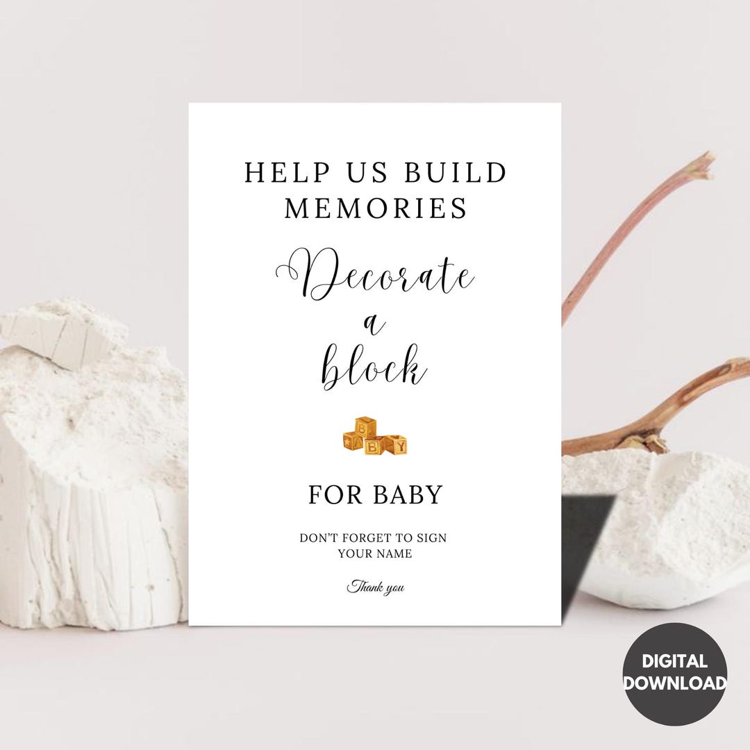 Decorate a Block Baby Shower Activity Printable Sign Template ...