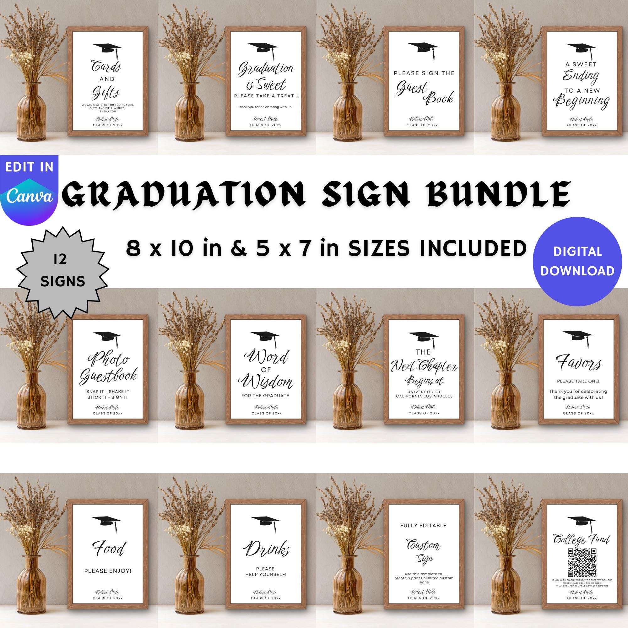 Graduation Party Sign Bundle | Editable Canva Templates (digital ...