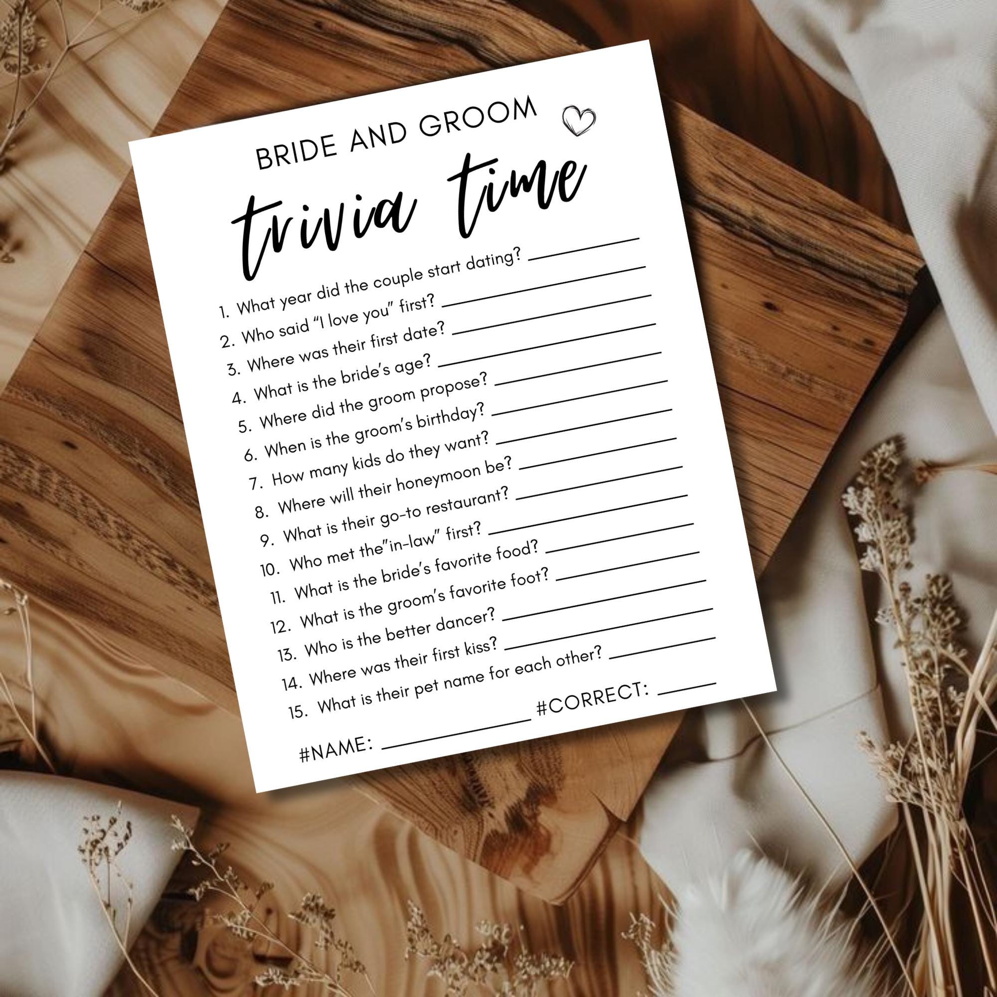 Trivia Game for Bride and Groom, Minimalist Bridal Shower Game, Who ...