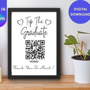 Graduation Party Sign Graduation Gift Sign QR Code Sign Tip the ...