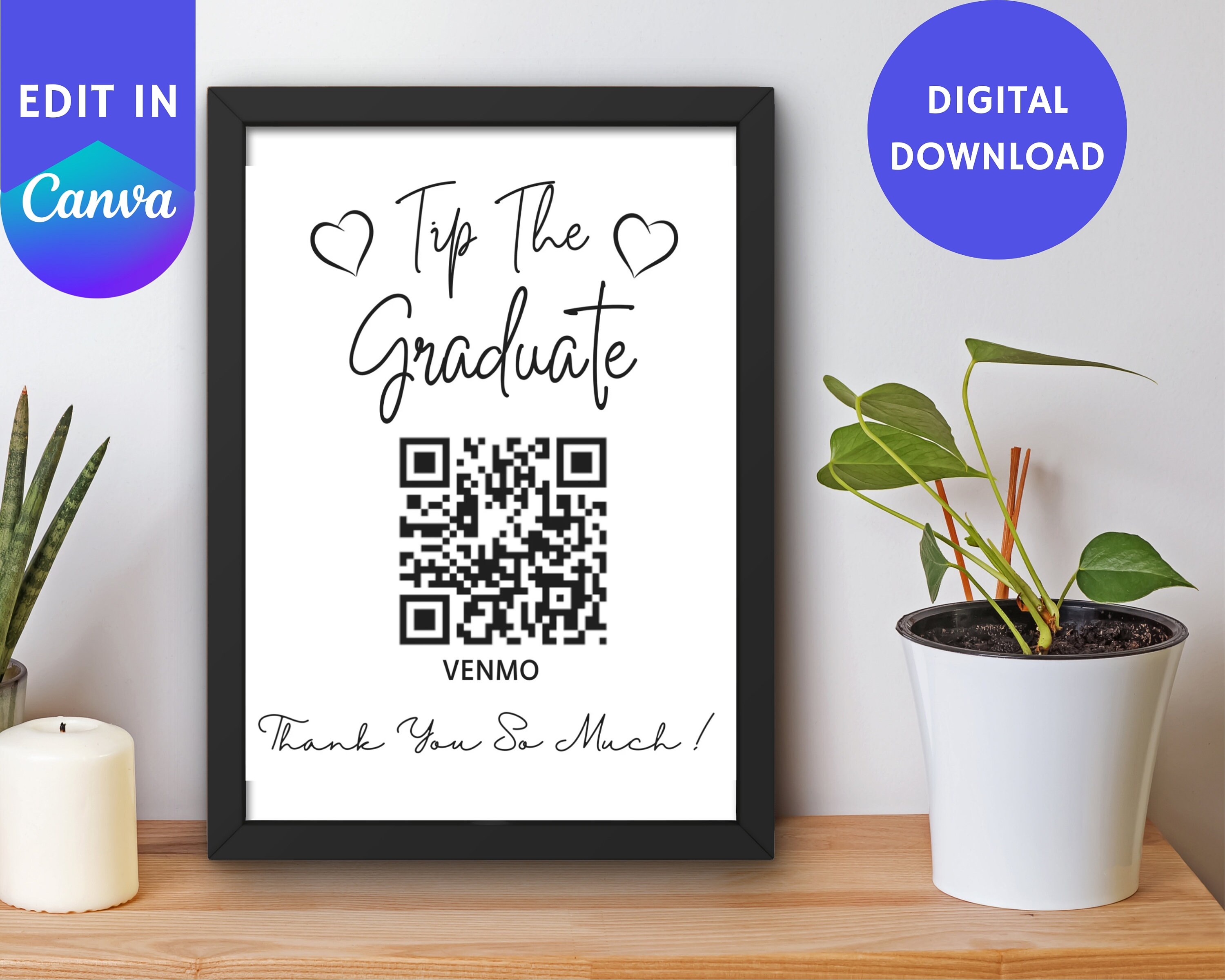 Graduation Party Sign Graduation Gift Sign QR Code Sign Tip the ...