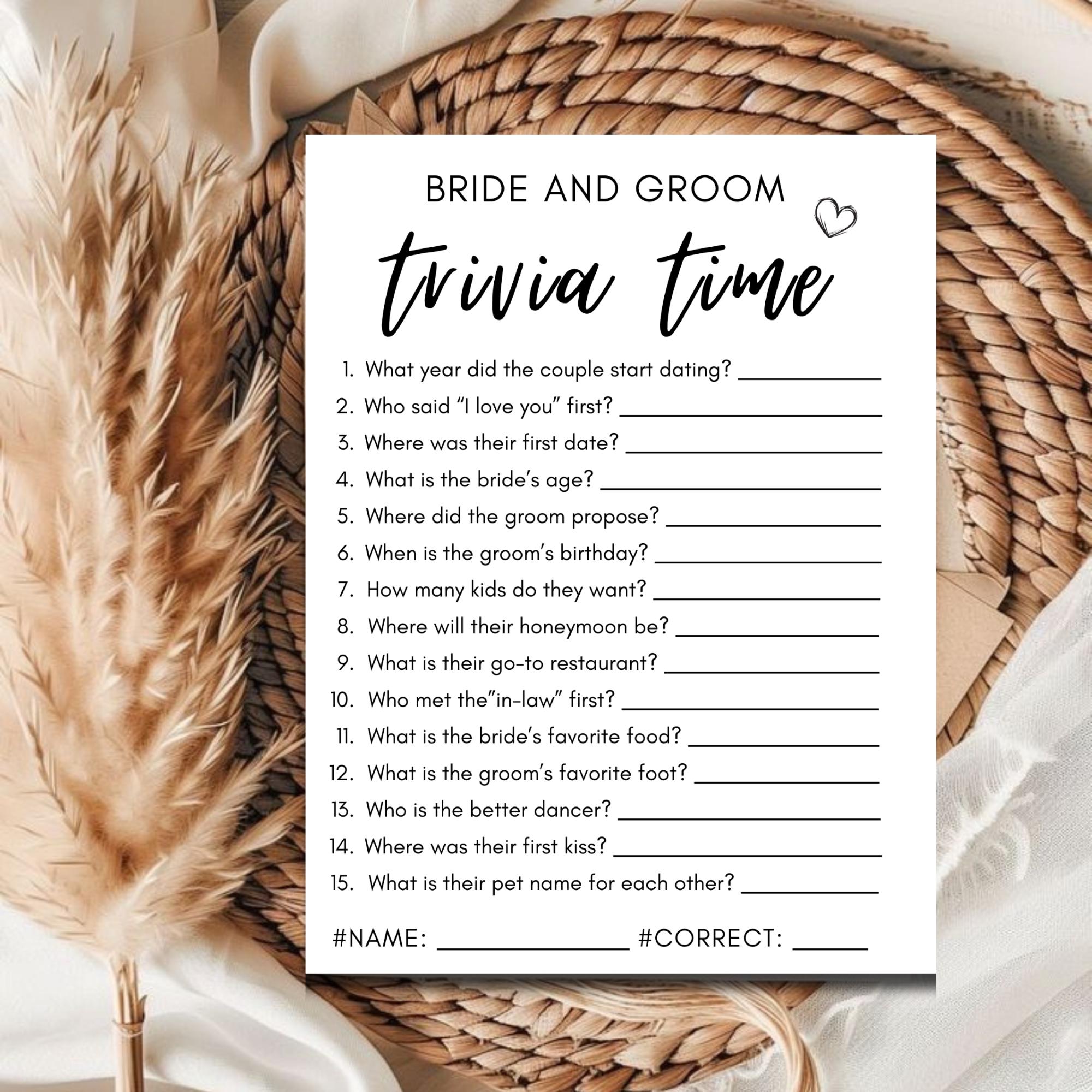 Trivia Game for Bride and Groom, Minimalist Bridal Shower Game, Who ...