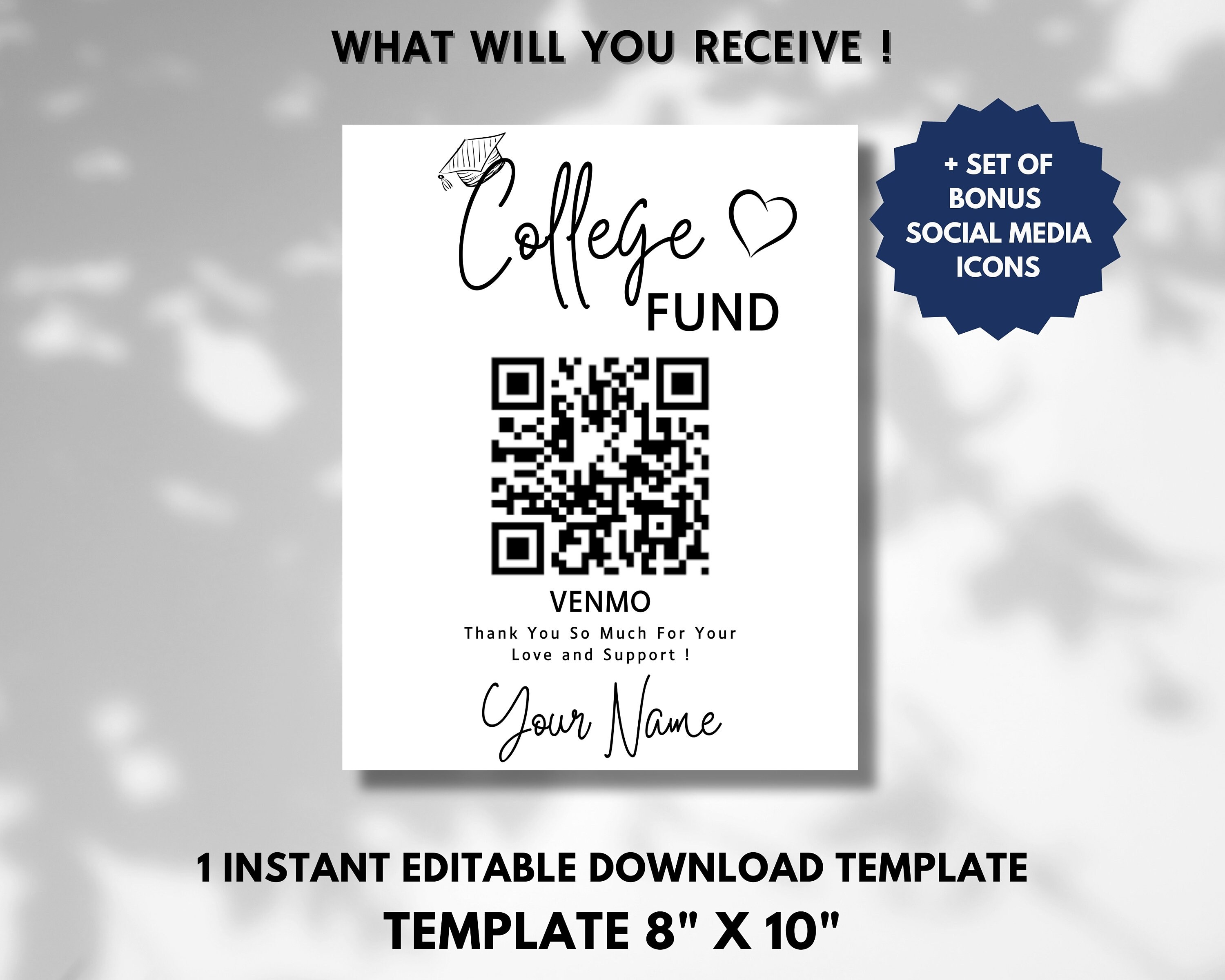 College Fund QR Code Sign Template, Modern Minimalist Graduation Party ...