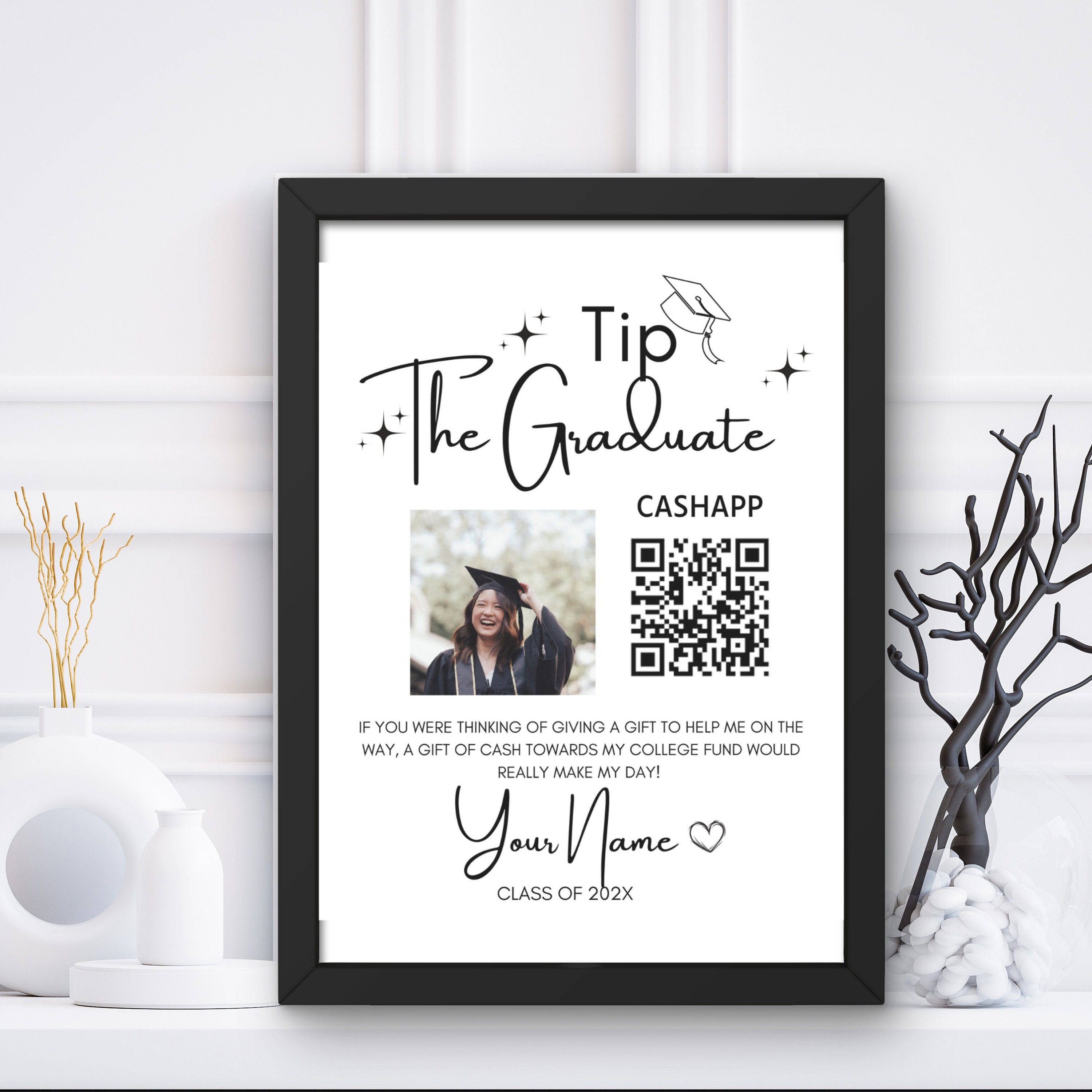 Graduation Party Sign | Graduation Gift Sign | QR Code Sign | Tip the ...