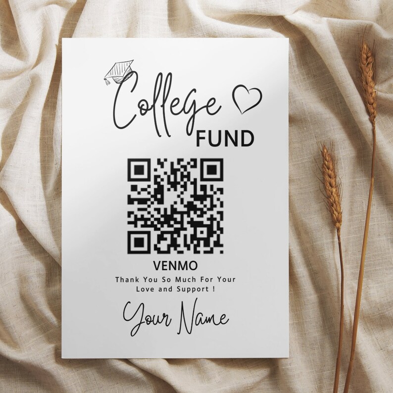 College Fund QR Code Sign Template, Modern Minimalist Graduation Party ...