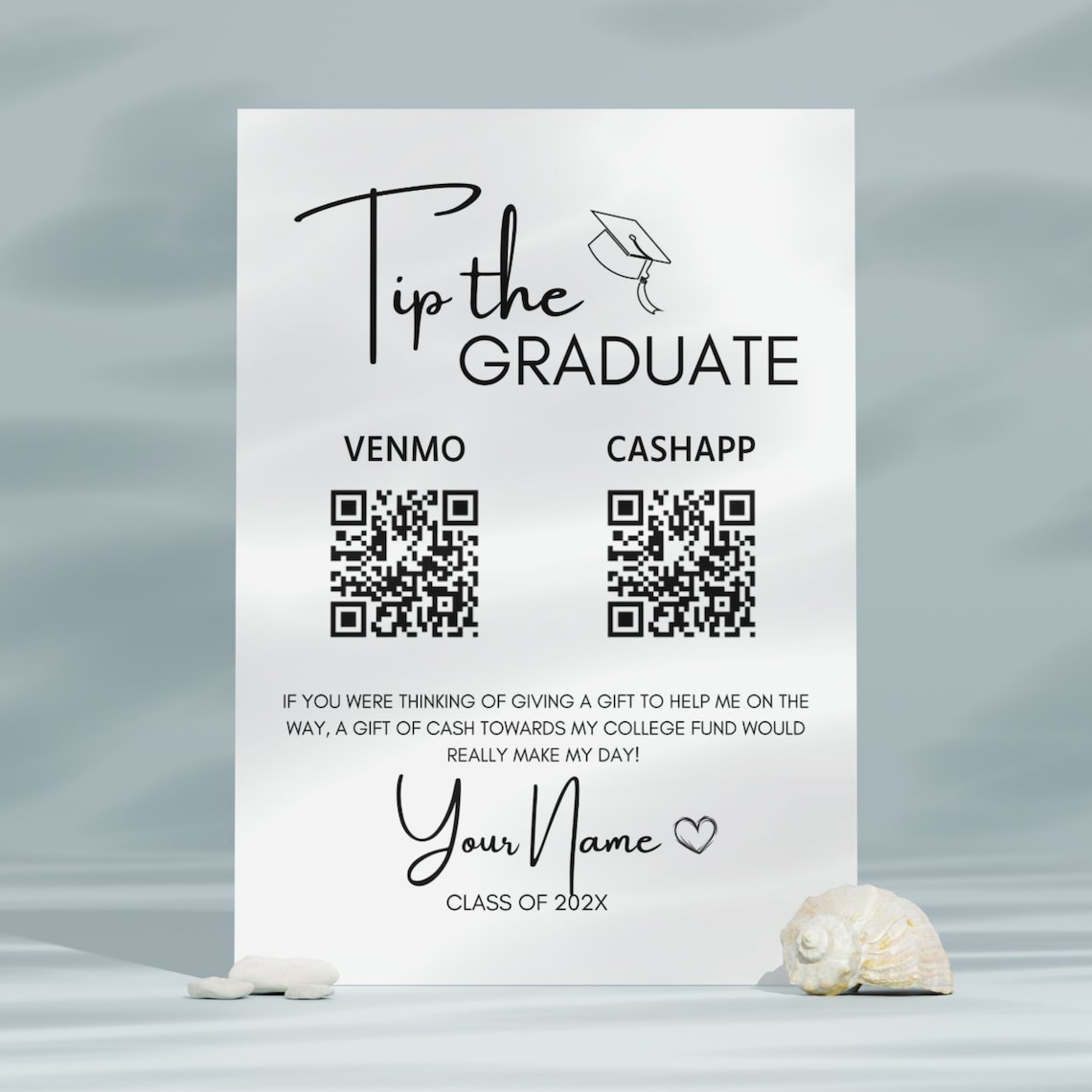 Graduation Party Sign | Graduation Gift Sign | QR Code Sign | Tip the ...