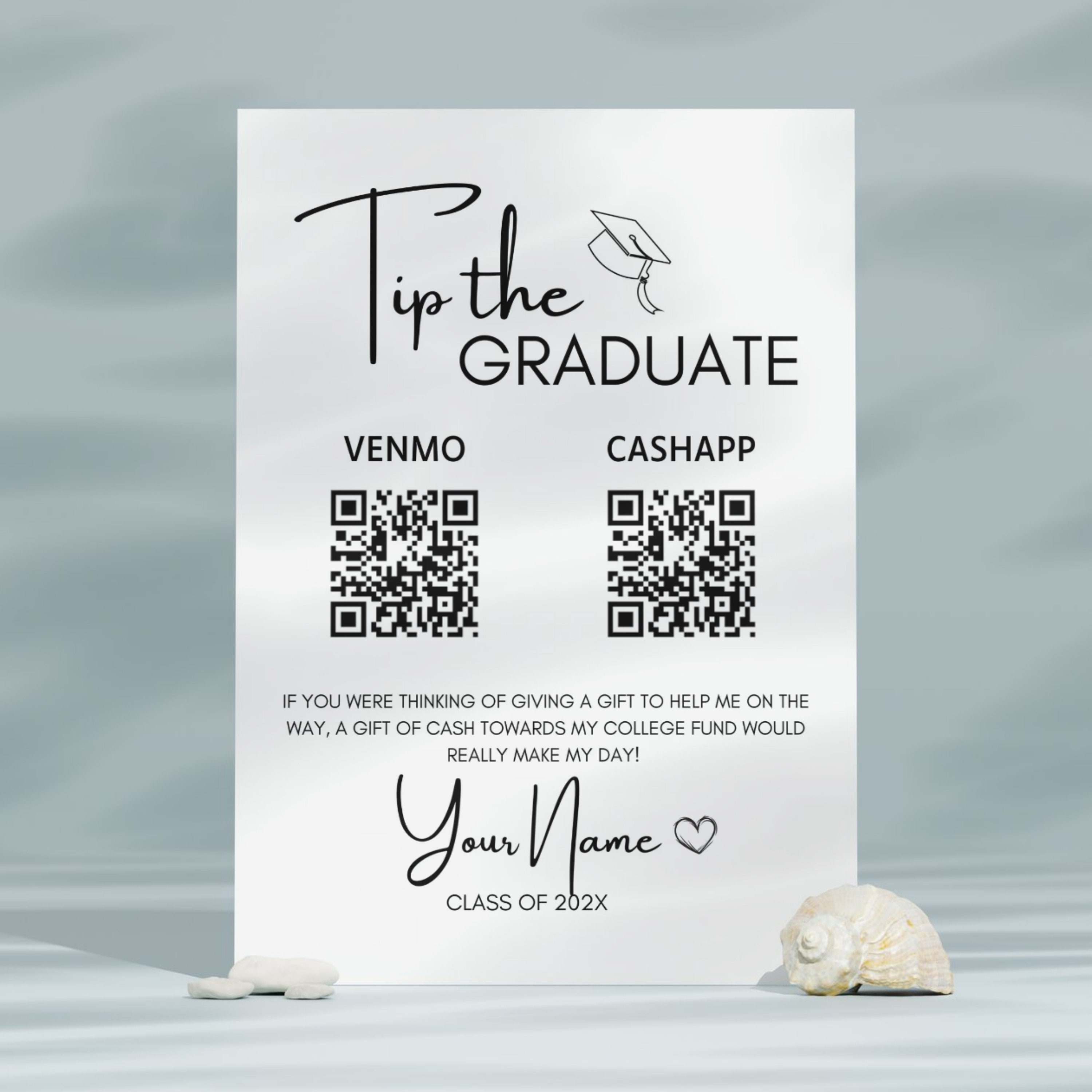Graduation Party Sign | Graduation Gift Sign | QR Code Sign | Tip the ...