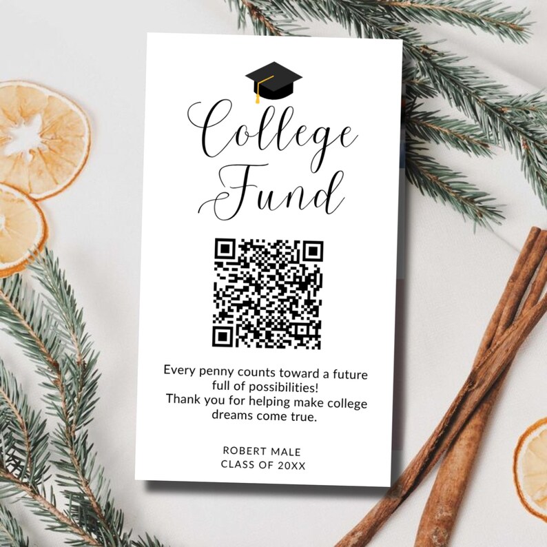 Graduation College Fund QR Code Card Canva Template Senior Grad Party ...