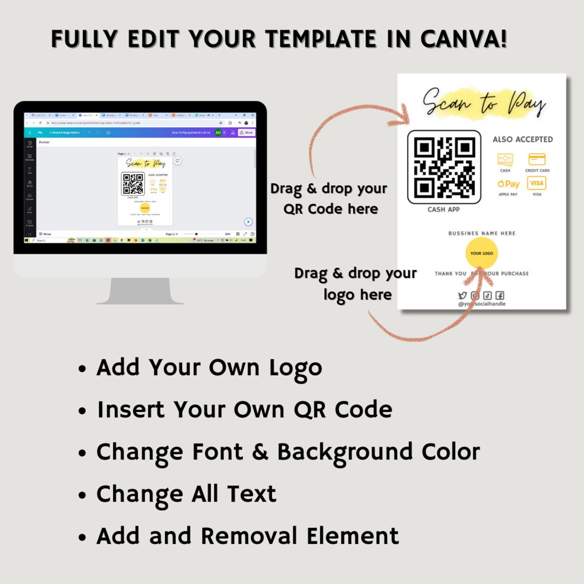 Editable Payment Sign Template Bundle, Printable Scan to Pay, Qr Code ...