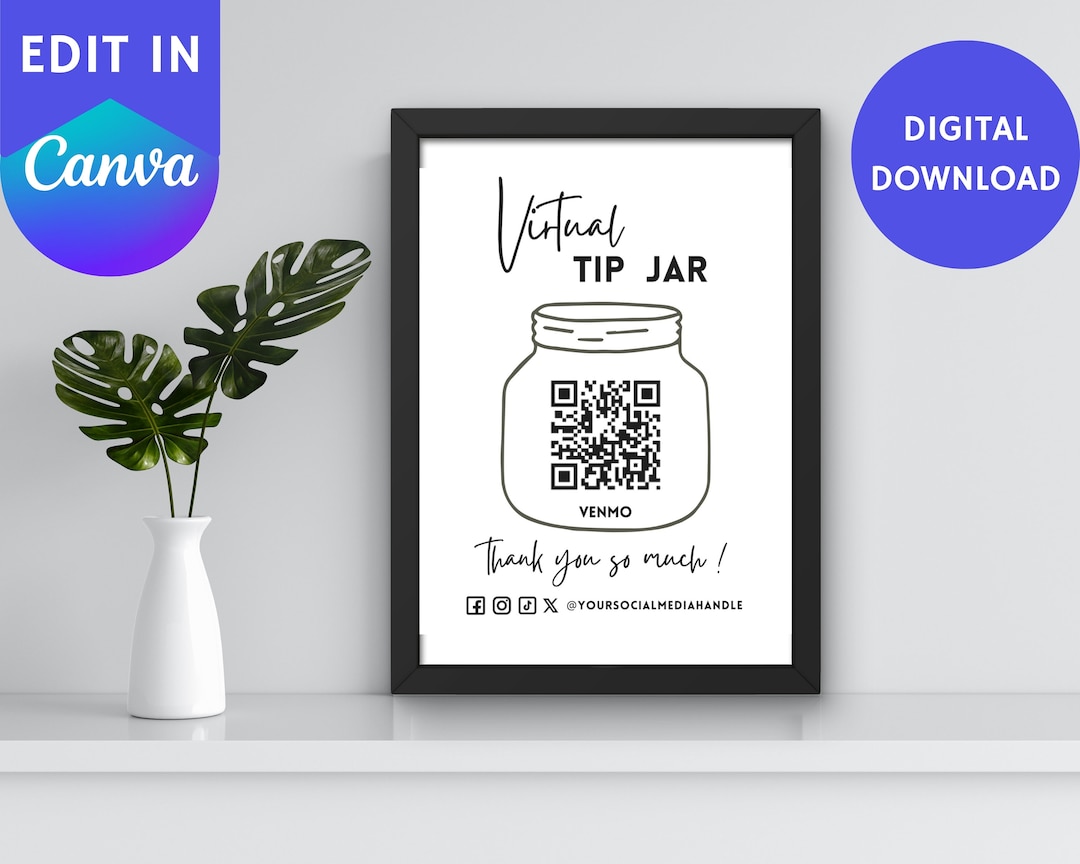 Editable QR Code Tip Jar Sign, Venmo, Business (digital Download) - Etsy