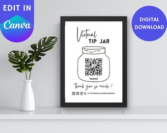 Editable Tip Jar Sign, Venmo Payment Sign, QR Code Sign, Canva Template ...