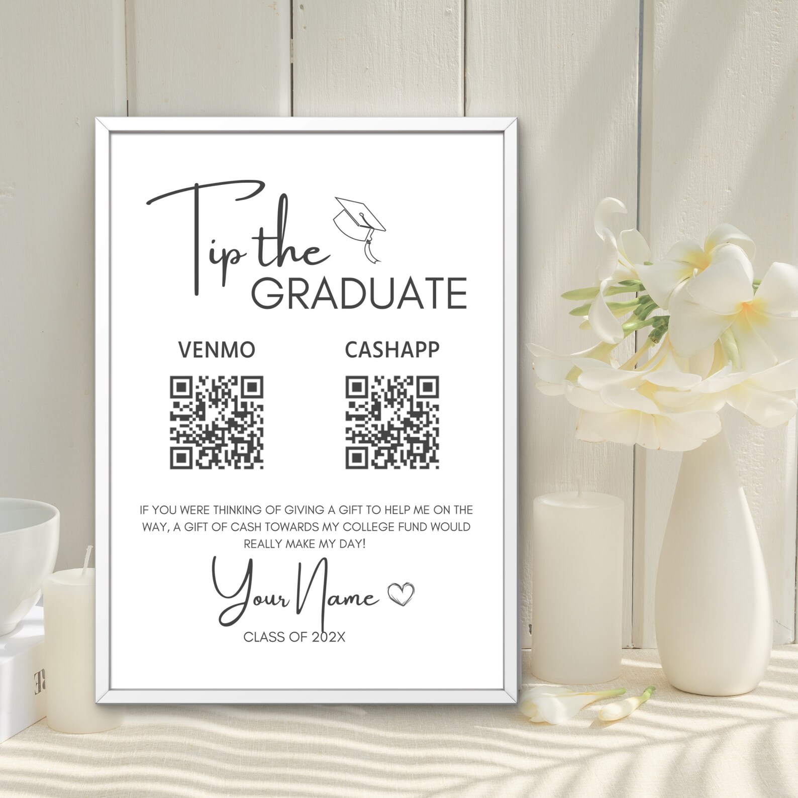 Graduation Party Sign | Graduation Gift Sign | QR Code Sign | Tip the ...