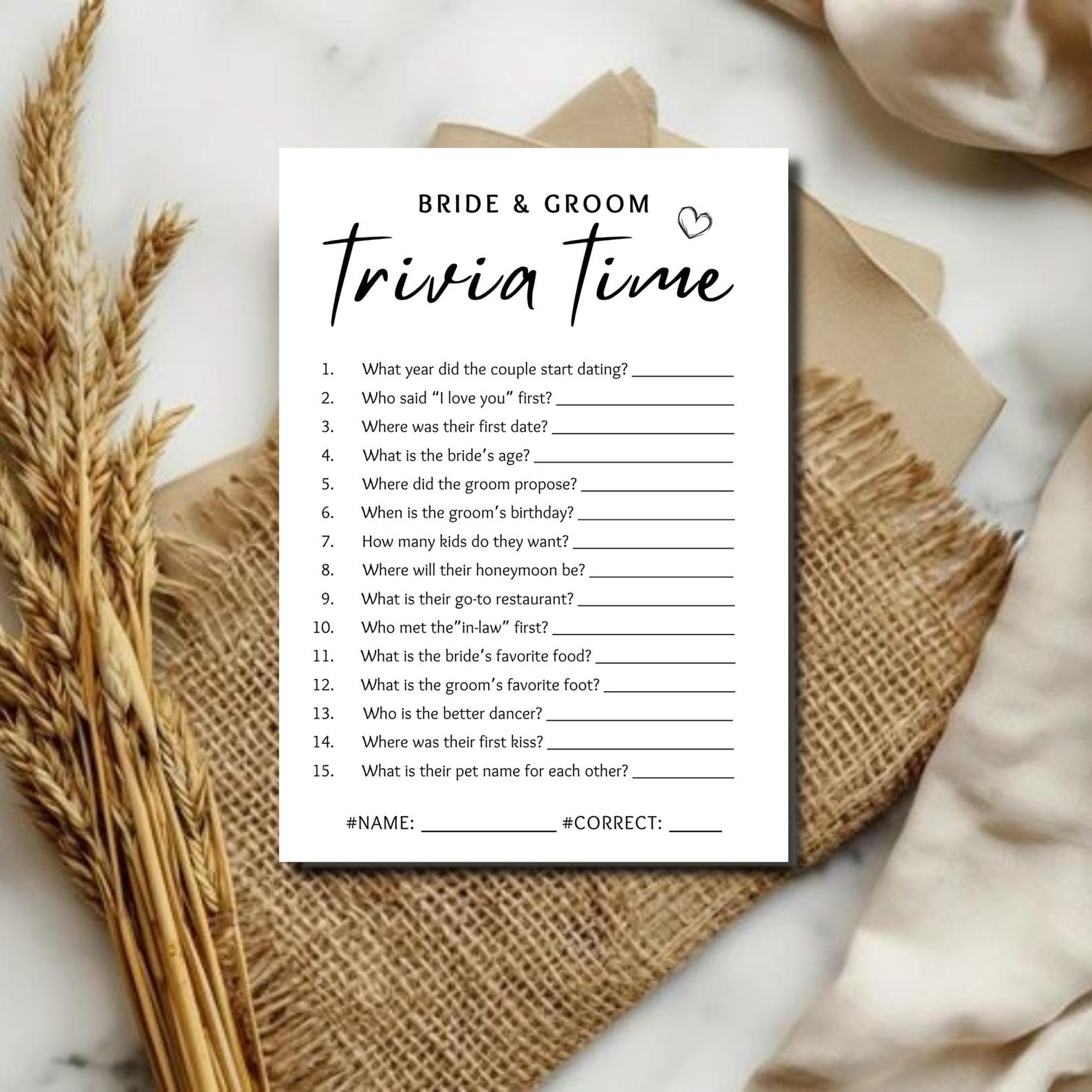 Trivia Game Wedding for Bride and Groom, Minimalist Bridal Shower Game ...