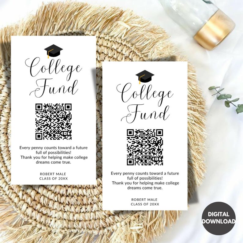 Graduation College Fund QR Code Card Canva Template Senior Grad Party ...