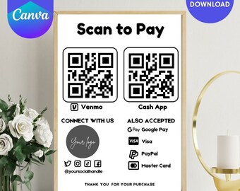 Editable Payment Sign Template Bundle, Printable Scan to Pay, Qr Code ...