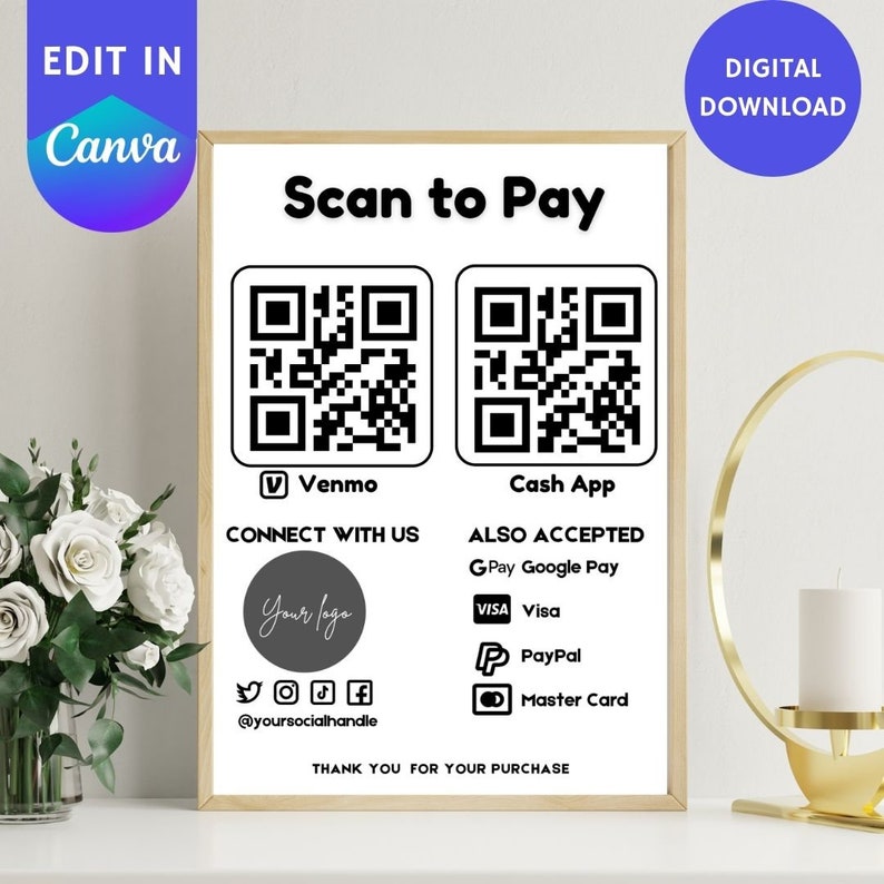 Editable Payment Sign Template Bundle, Printable Scan to Pay, Qr Code ...