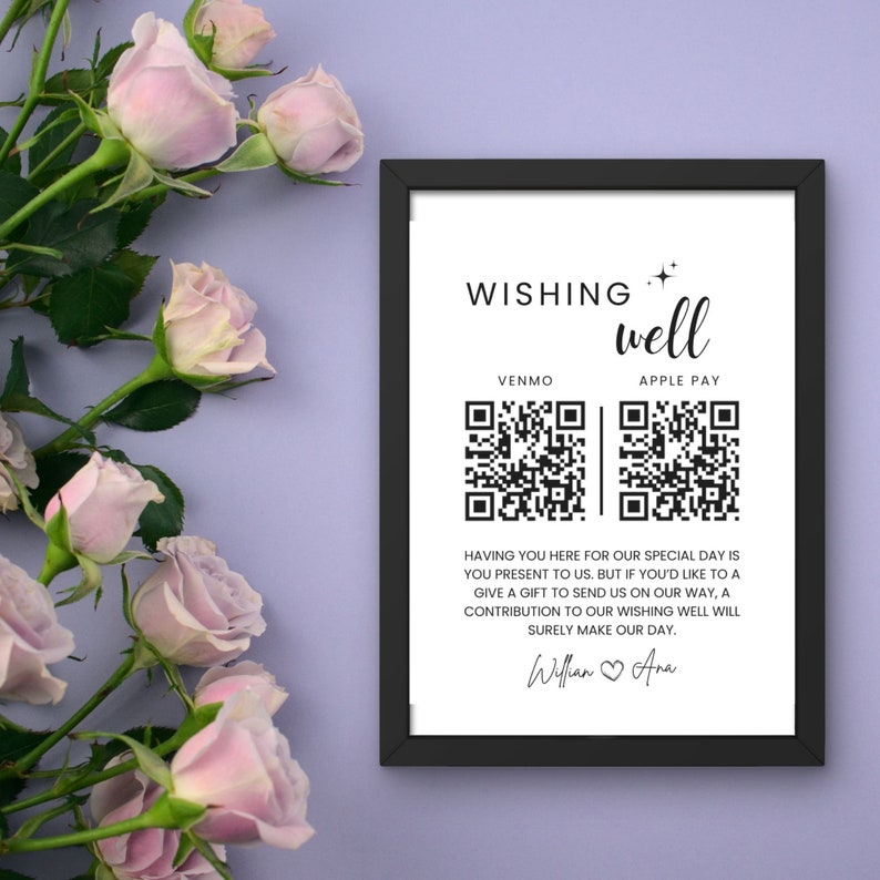 Wishing Well QR Code Sign, Modern Wedding Cash Registry Sign, Honeymoon ...