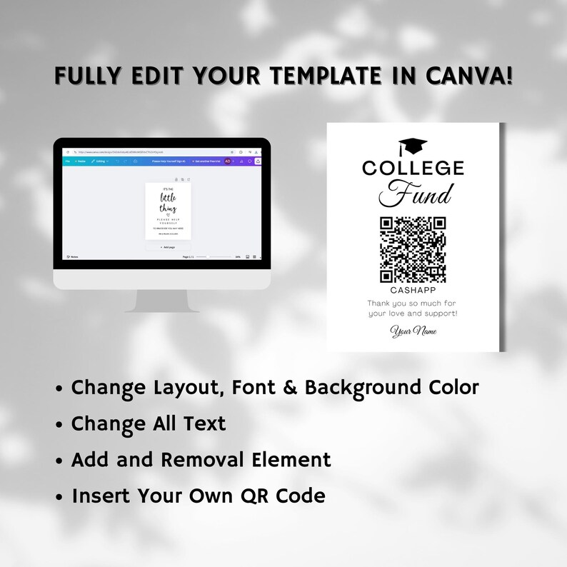 Modern College Fund QR Code Sign: Minimalist Graduation Template ...