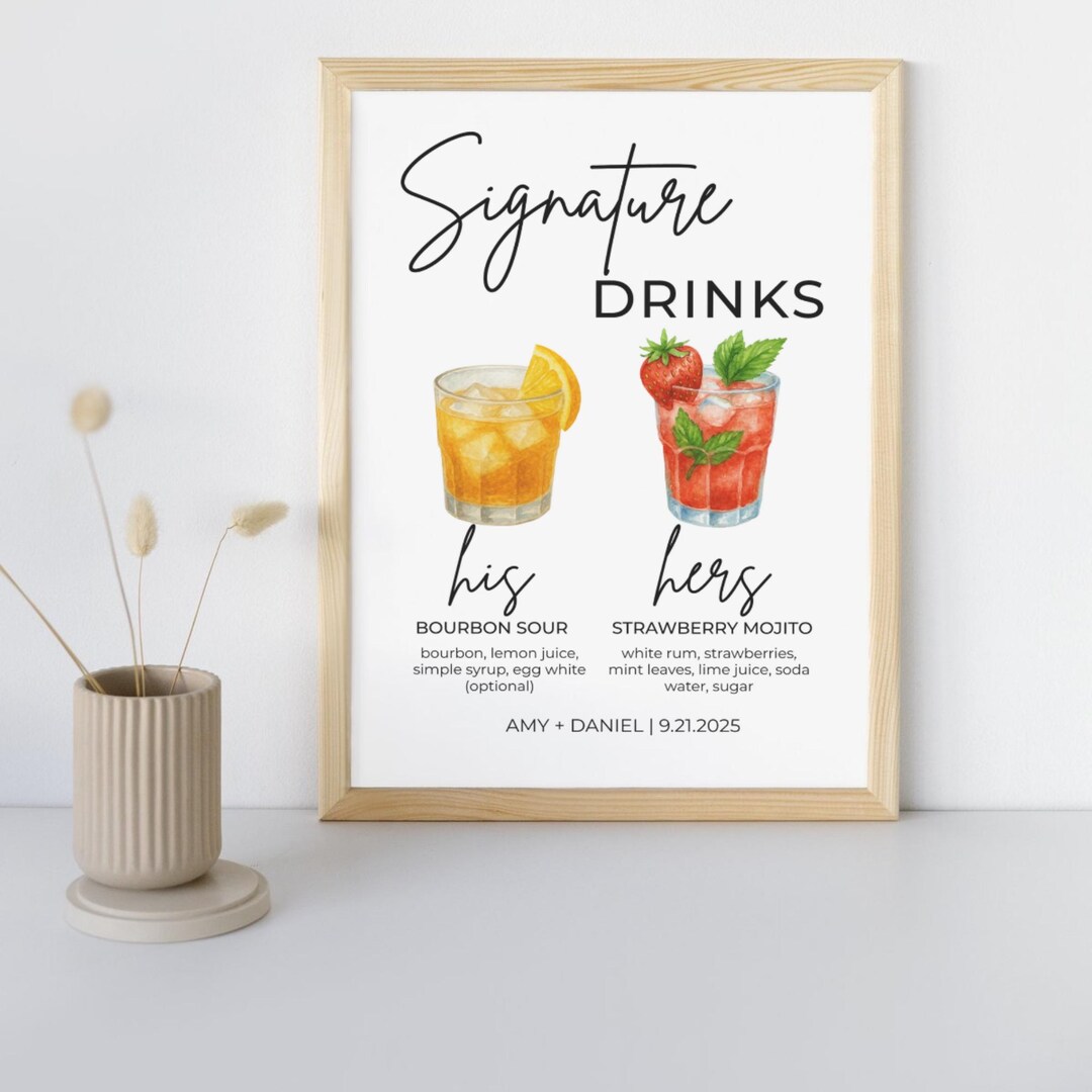 Signature Modern Drink Menu Sign Template, Printable Minimalist Signage ...