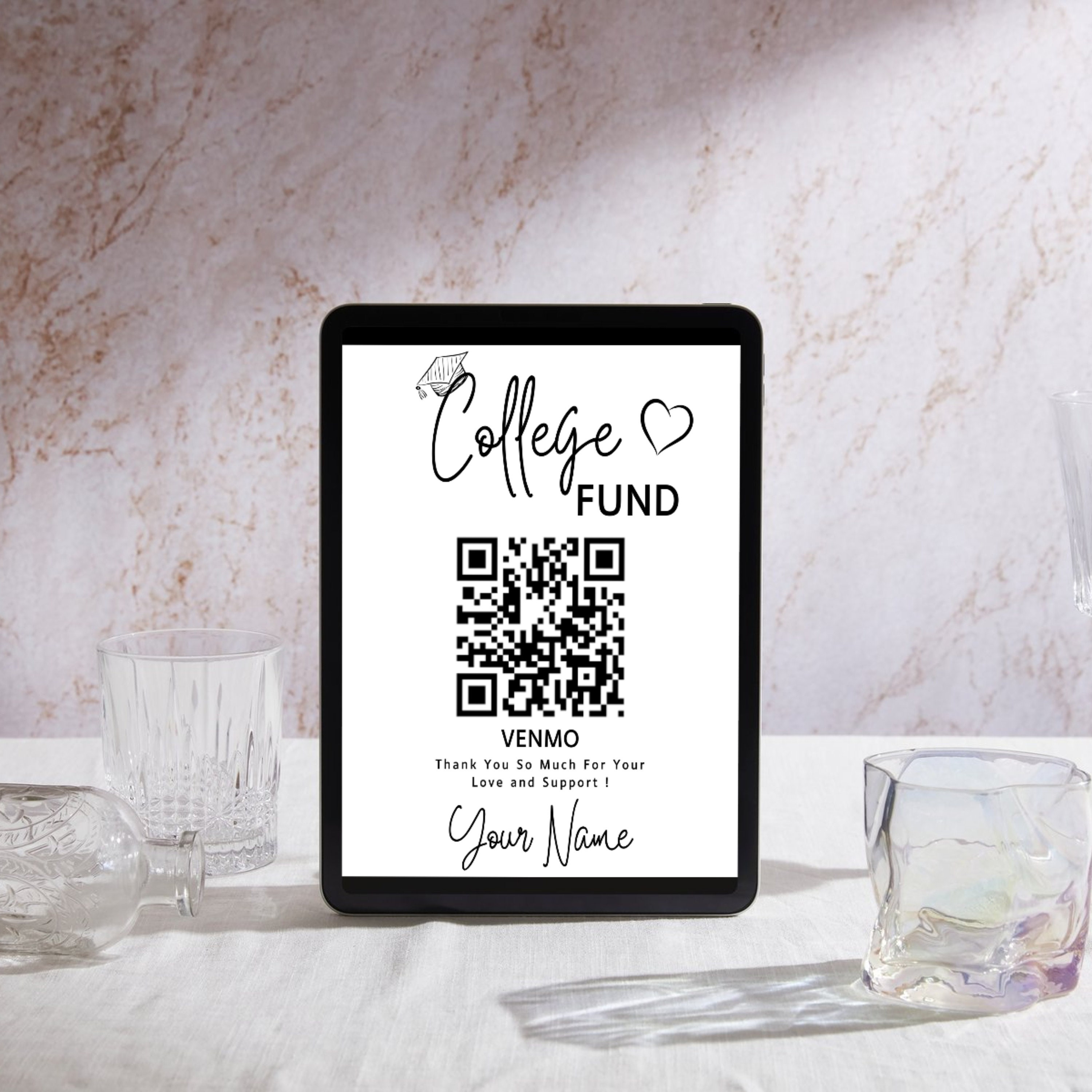 College Fund QR Code Sign Template, Modern Minimalist Graduation Party ...