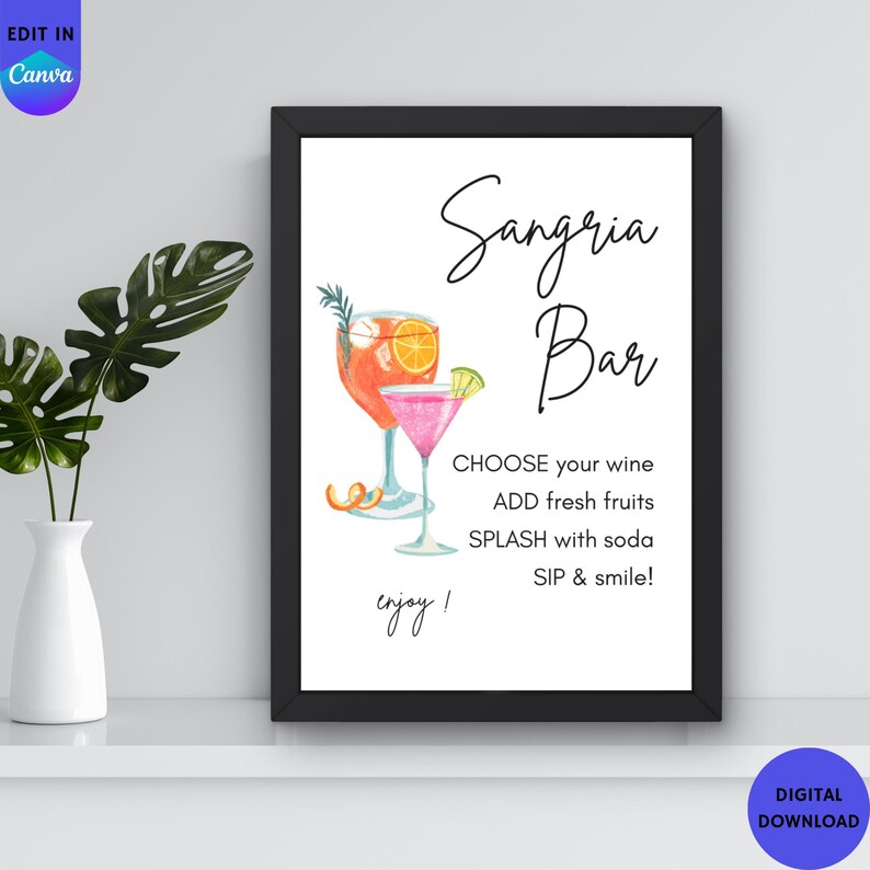 Watercolor Sangria Bar Sign Template (digital Download) - Etsy